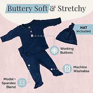 Stroller Society Newborn Baby Take Home Outfit and Hat Set, Cozy Gender Neutral Baby Clothes, Comfy Newborn Outfit for Boys and Girls, Stylish Newborn Clothes, 0 to 3 months old, Navy Blue