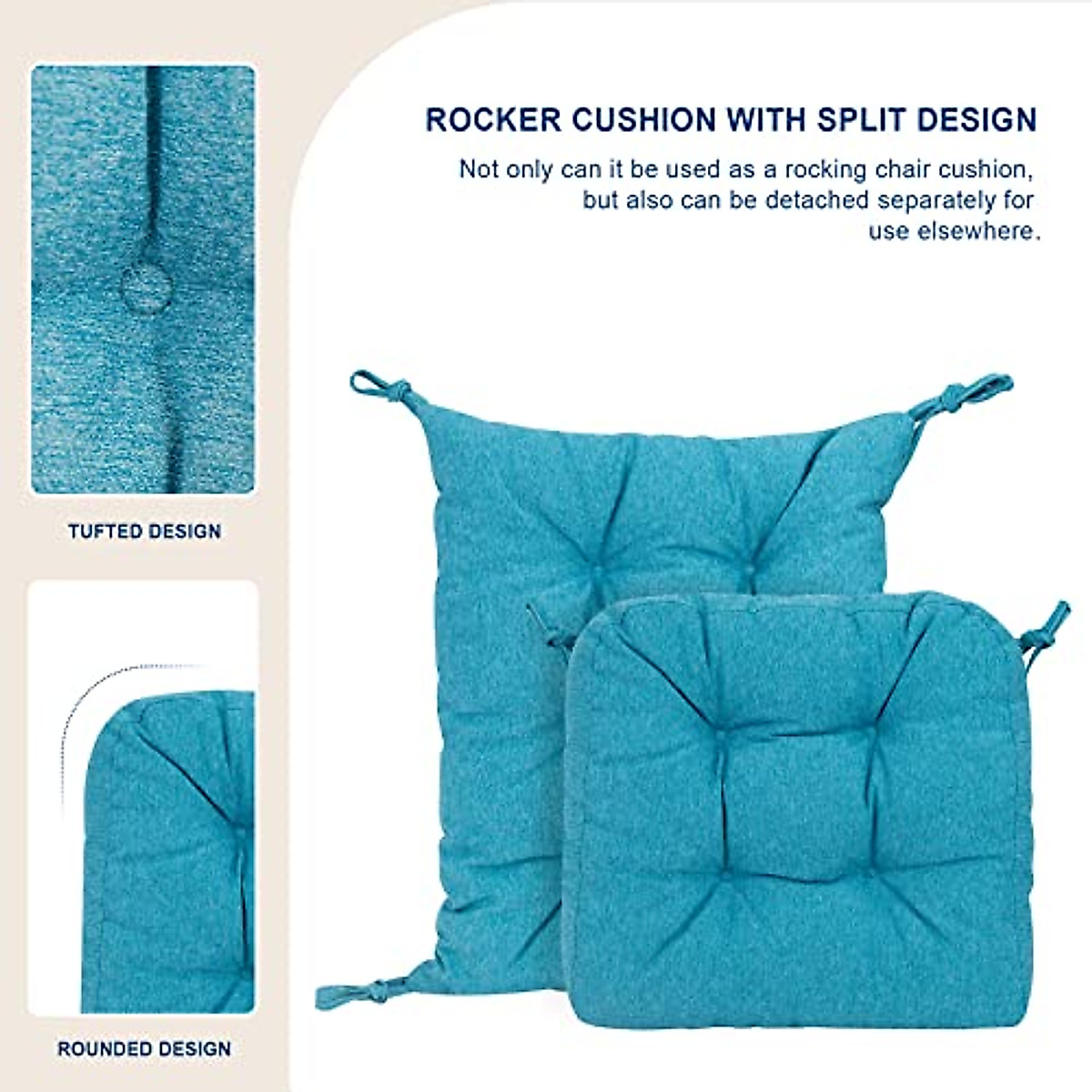 sutailocus rocking chair cushion Anti-slip tufting rocking chair cushions indoor/outdoor,Removable Set of Upper and Lower adirondack chair cushion,for nursery/high back chair （Tie fixing） (Light Blue)