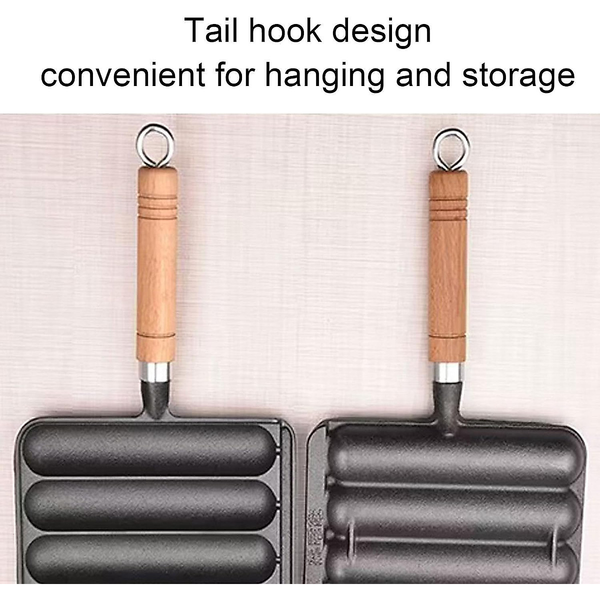 Sfocgoi Sausage Grill Pan, Cast Iron Sausage Pan, Non Stick Baking Tray With Anti Scald Wooden Handle, Sausage Pan Hot Dog Grill Pan-A