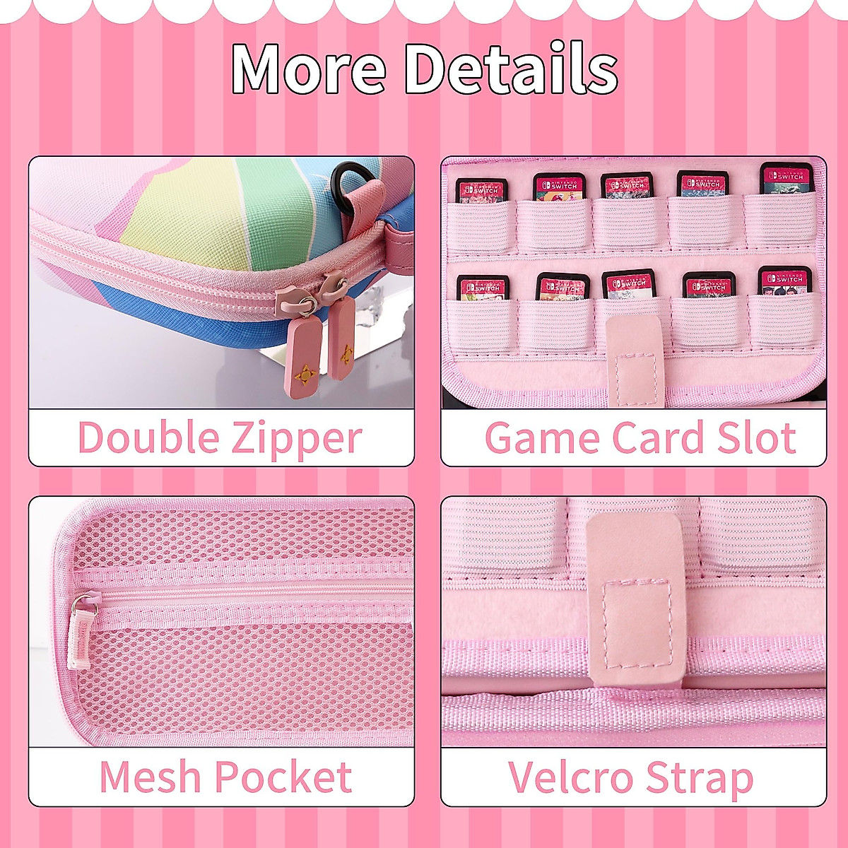 GLDRAM Switch Carrying Case for Nintendo Accessories, Portable Travel Case with Upgraded TPU Switch Protective Skin Cover, HD Screen Protector, Adjustable Shoulder Strap & Cute Thumb Grips