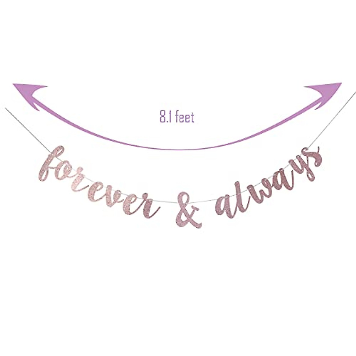 Rose Gold Glitter Forever & Always Banner Sign for Valentine's Day Wedding Engagement Bridal Shower Birthday Party Anniversary Celebrate Banner Decorations Photography Props Decor
