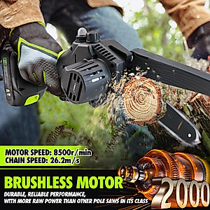 V-MODEST 2-in-1 Cordless Pole Saw, 6 Inch Brushless Pole Chainsaws Mini Handheld Chainsaw with 2× 21V Batteries, 6.5lb Lightweight, Auto Oiling, 15 FT MAX Extension Pole Saws for Tree Trimming