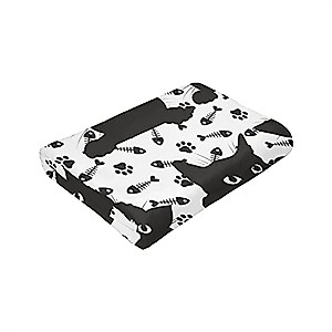 Cute Black Cat Throw Blanket Soft Lightweight Warm Flannel Comfort Gift Throws Bedding for Home Bed Sofa Couch Travel