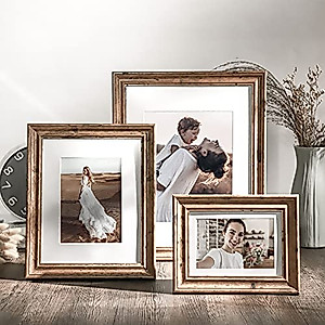 SYNTRIFIC 8x10 Picture Frame Set of 6, Rustic Farmhouse Wood Picture Frames 5x7 with Mat or 8x10 Without Mat,Tabletop Display and Wall Mounting for Home Collage Brown Photo Frame for Gift,Walnut