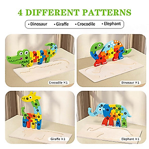 issray Wooden Puzzles for Toddlers, Preschool Animal Puzzles Montessori Toys for 1 2 3 Year Old Boys Girls, Educational Toys with 4 Animal Patterns, Christmas Birthday Gifts for Kids
