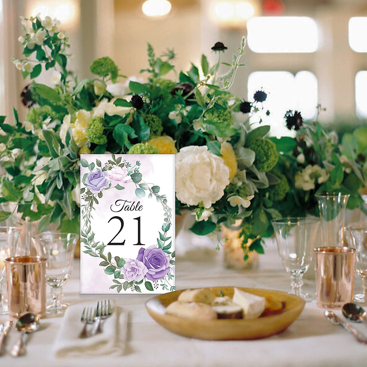 26 Pieces Wedding Table Numbers Cards 1-25 with Head Table Numbers - Purple Roses Double Sided 4x6in - Table Numbers for Wedding Reception/Party/Event