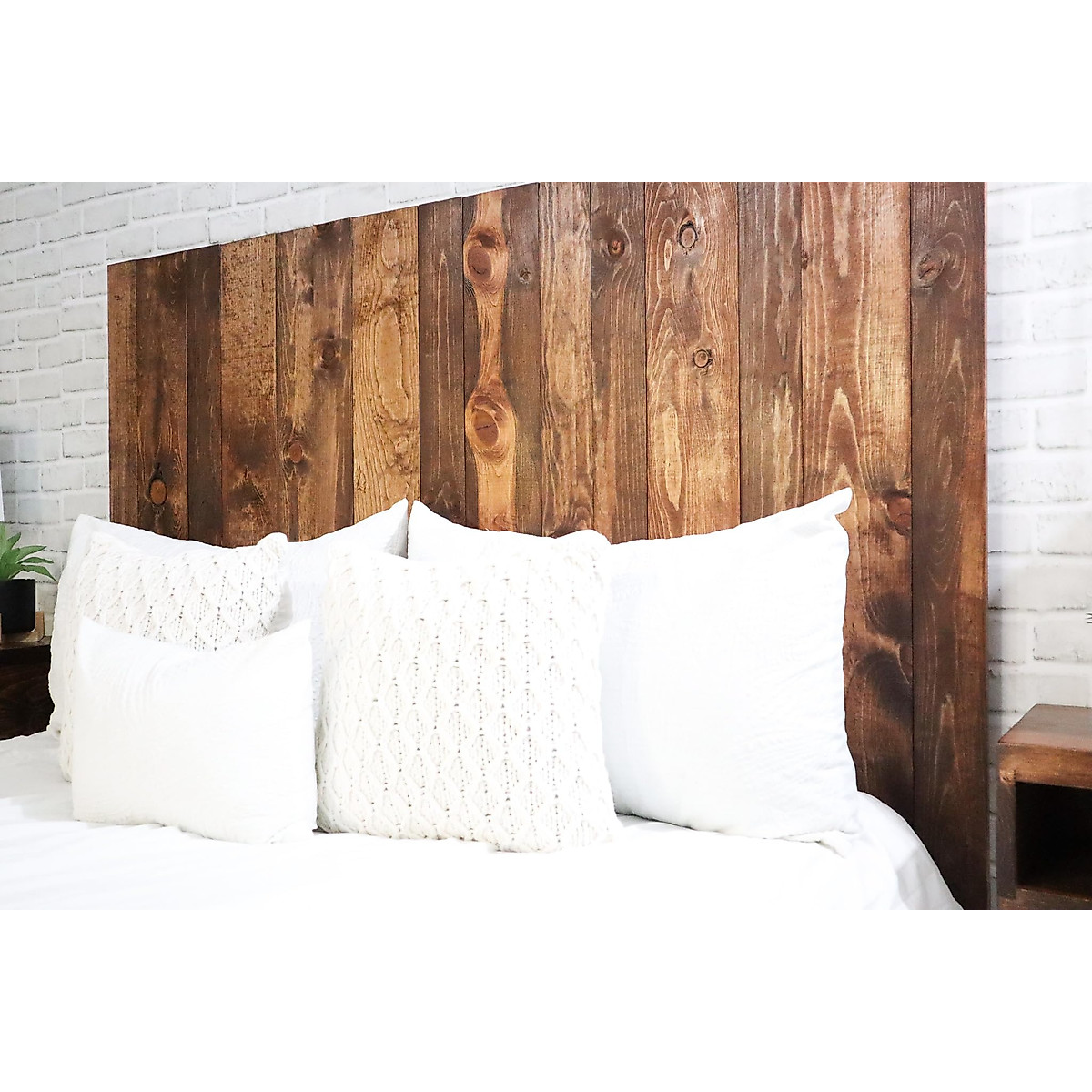 Barn Walls Solid Wood King Size Headboard, Foxy Brown Stain with Smooth Natural Wood Grain Variation, Handcrafted Head Board Wall-Mounted Panels, Rustic Modern Bedroom, Built to Last