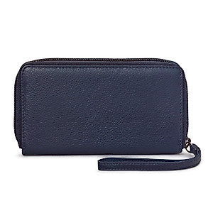 Yoshi Jane Austen Bookworm Ladies Purse, Genuine Leather Womens Wallet, Zip Round with Wrist Strap, Navy, One Size