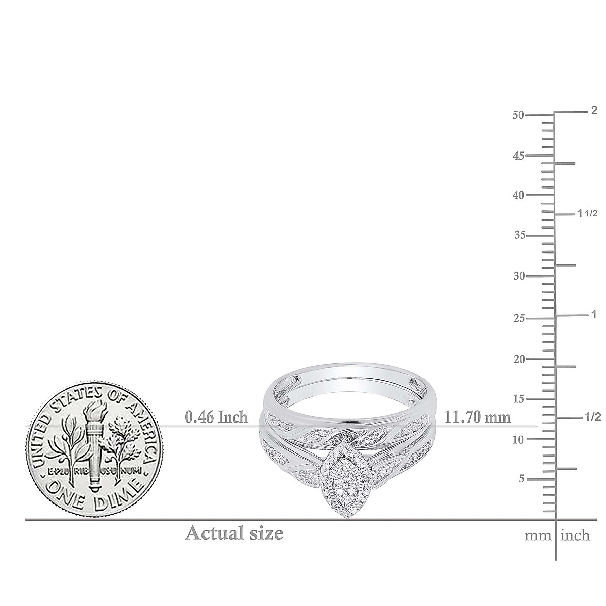 Dazzlingrock Collection Round White Diamond Marquise Frame Ring Band Set for Women (0.09 ctw, Color I-J, Clarity I2-I3) in 925 Sterling Silver, Size 5