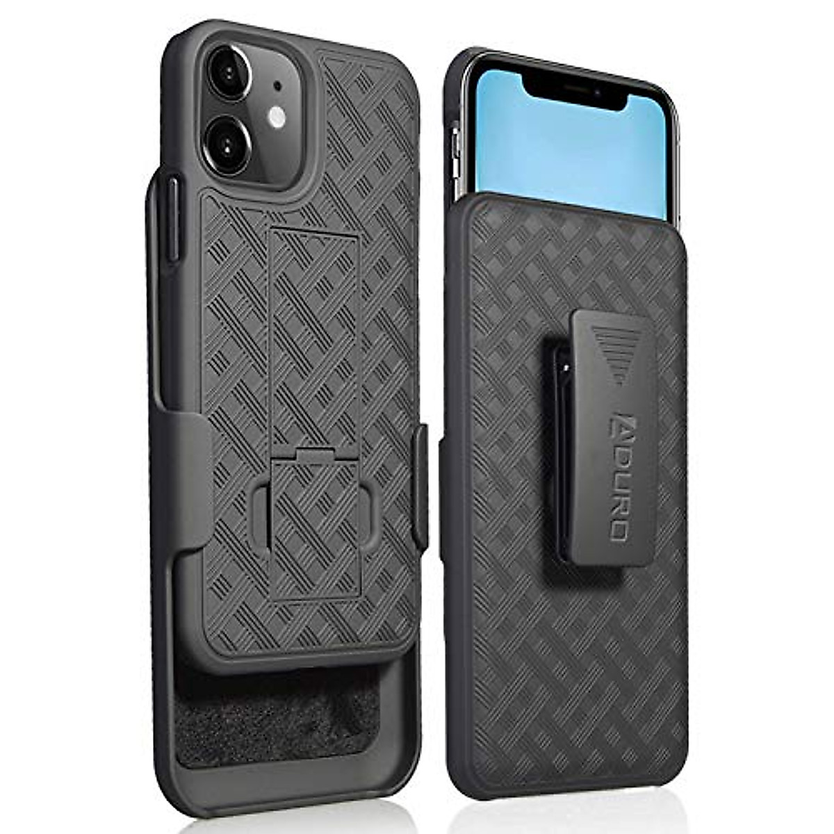 Aduro Combo Case & Holster for iPhone 11, Slim Shell & Swivel Belt Clip Holster, with Built-in Kickstand for Apple iPhone