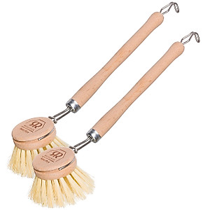 REDECKER 2-Pack Tampico Fiber Bristle 1-1/2-Inch All-Purpose Kitchen Dish Scrub Brush with Beechwood Handle - Wooden Brush for Dishes Replaceable Heads - Natural Dish Brush, Made in Germany