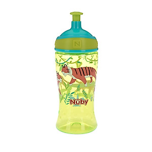Nuby Printed Kids Pop Up Sipper Water Bottle, Colors May Vary, 1 Pack, 12 Oz., Multi