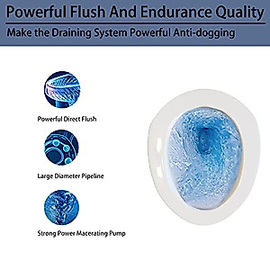 Macerating Toilet System | Macerator Pump With 4 Water Inlets, White & Two-piece Upflush Toilet For Basement, Including Round Bowl, Water Tank