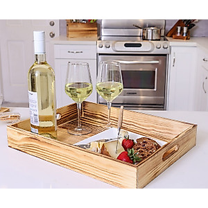 Wood Serving Tray with Handles Rectangular Wooden Coffee Table Breakfast Large Tray for Eating, Bedroom, Kitchen, Living Room - 17x13 inches