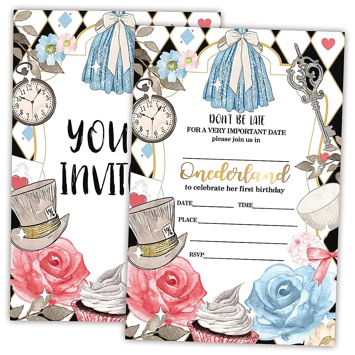 AWSICE Floral Birthday Invitations, Double-Sided Fill-In Invite Cards For Birthday Party, 20 Invitations With Envelopes, Decorations,Party Favor And Supply-A27