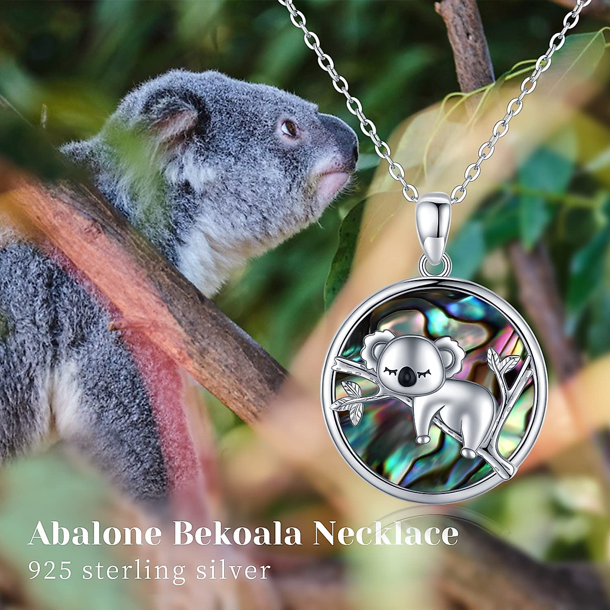 JUSTKIDSTOY Koala Necklace 925 Sterling Silver Abalone Shell Koala Bear Necklace Koala Jewelry Graduation Gifts for Women Animal Lovers