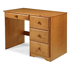 Essentials Writing Desk / 43.5"W / Study Writing Table for Home Office / Solid Wood / Natural Variations of Wood Grains / 4 Drawers, Castanho Brown