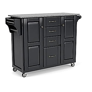 Home Styles Large Mobile Create-a-Cart Black Finish Two Door Cabinet Kitchen Cart with Salt and Pepper Granite Top, Adjustable Shelving
