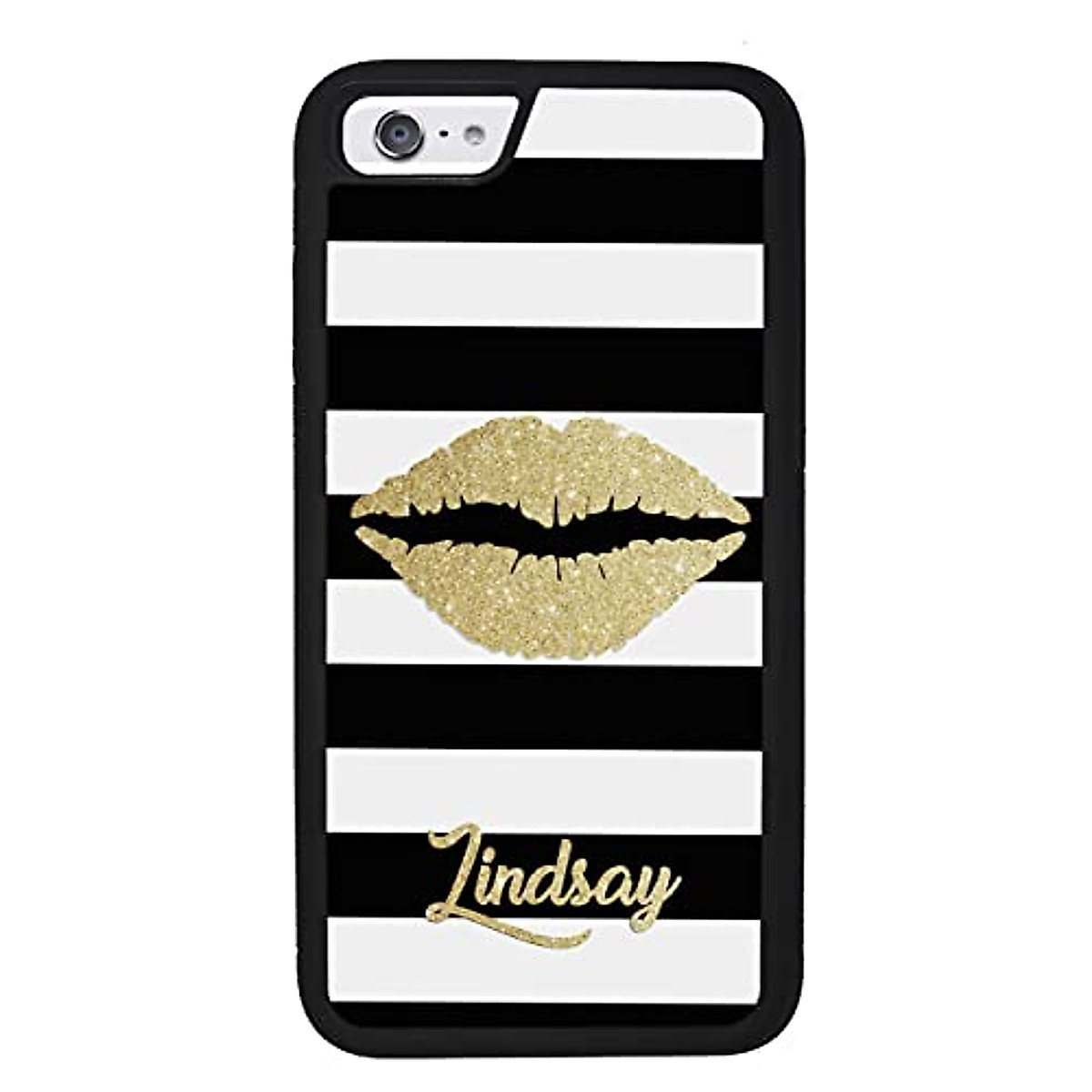 Golden Gold Lips Personalized Apple iPhone Black Rubber Phone Case Compatible with iPhone 14 Pro Max, Pro, Max, iPhone 13 Pro Max Mini, 12 Pro Max Mini, 11 Pro Max X XS Max XR 8 7 Plus