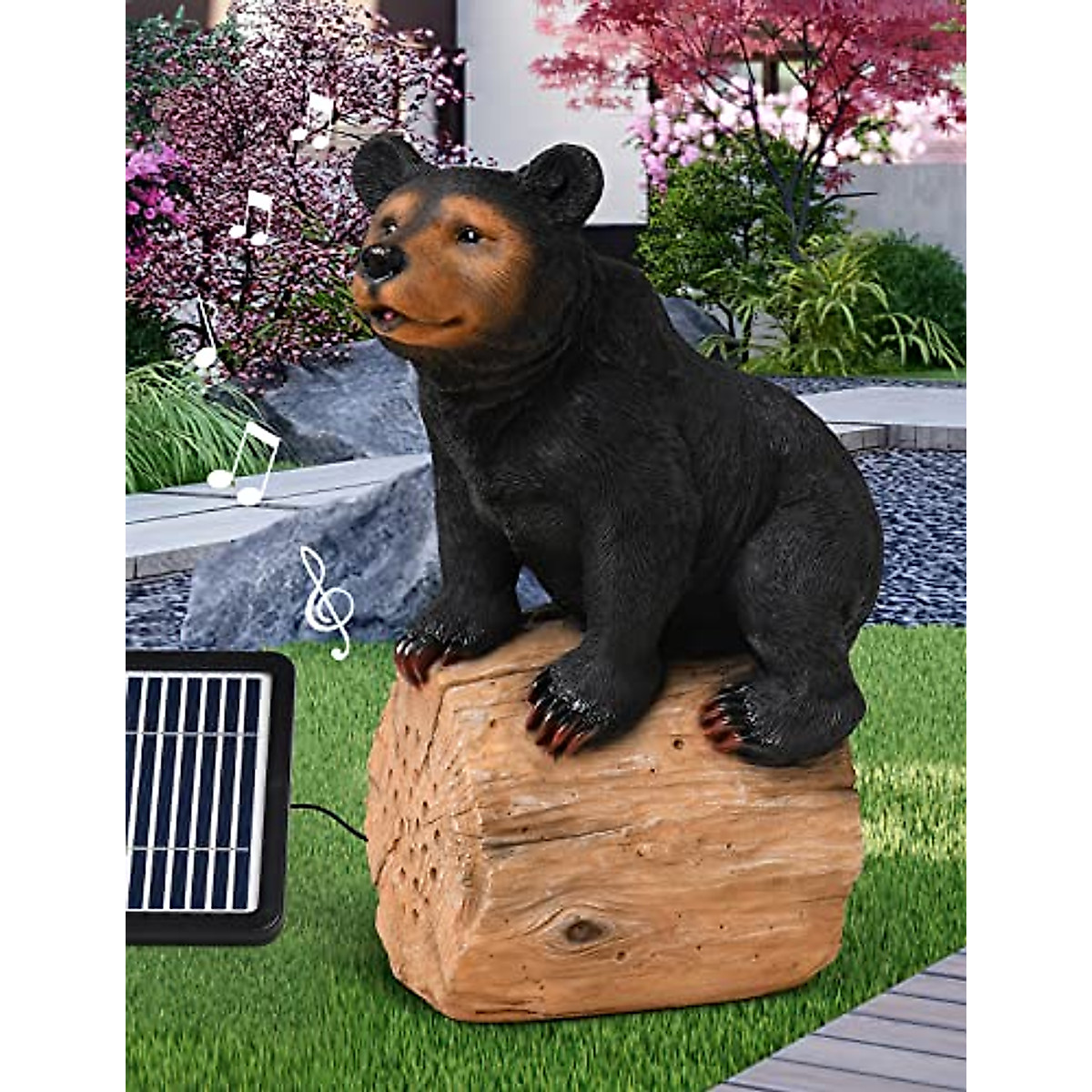 AXOSO Outdoor Bluetooth Speakers Waterproof Wireless Solar Powered & Weather Resistant with Rechargeable Battery, Outside Black Bear Bluetooth Speakers for Patio,Pool,Deck,Garden and Home