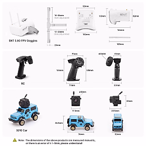 SNICLO 1:64 Scale Jeep Wrangler Remote Control Car Off-Road Series,Rc Car with Camera and FPV Goggles,30 minutes of use in FPV mode(3010-Blue)