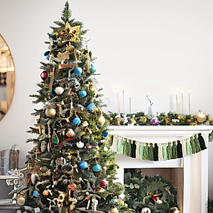 Christmas Tassel Garland with Wood Bead Jungle Leaves Garland Banner for Classroom Party Nursery Kids Bedroom Room Wall Birthday Baby Shower Wedding Decor (E)