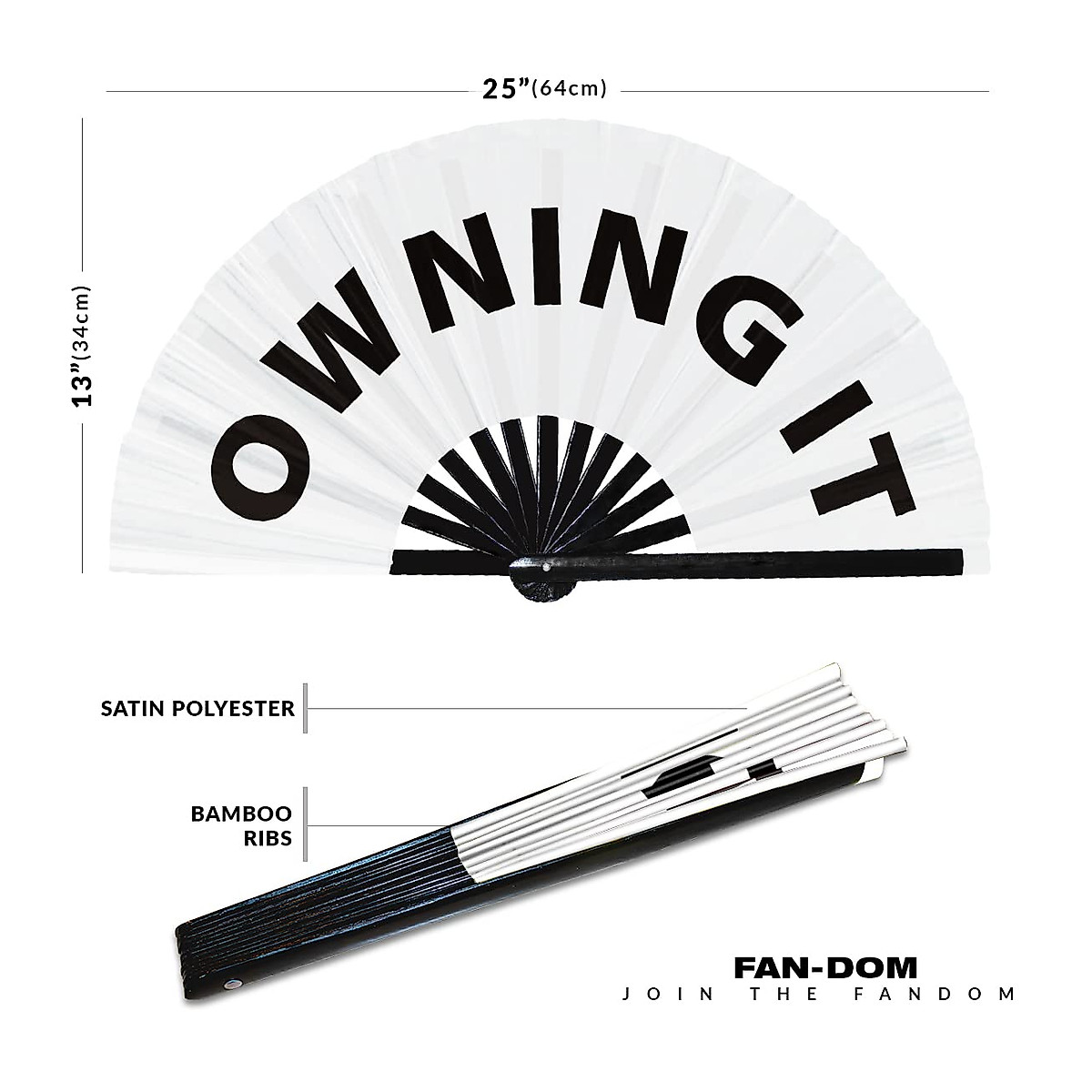 Owning it hand fan foldable bamboo circuit hand fan funny gag slang words expressions statement gifts Festival accessories Rave handheld Circuit event fan Clack fans (White)