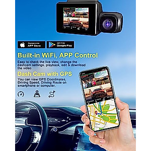 Dash Cam Camera For Cars Dashcam - Lehwey 3 Channel Dash Camera 4k 2160P+1440P+1080P Front Rear Inside, Built in WiFi GPS, With 64GB Card, Night Vision, G-Sensor Parking Mode, 170°Angle Loop Recording