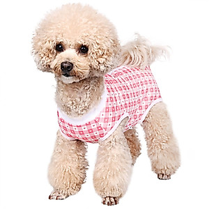 Etdane Dog Recovery Suit for Female Male Dog Onesie for Surgery Dog Surgical Suit After Spayed Dog Neuter Body Suits Fit Small Medium Dog with Pee Hole Pink Plaid/Hear/Large