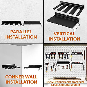 P-Aladin Power Tool Organizer, Drill Holder with 6 Hooks, Charging Station with Bit Storage Rack Shelf Wall Mount, Holds 4 Drills, Batteries, Tools for Garage, Home, Workshop, Shed