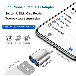 rosyclo Lightning to USB3 Adapter, MFi Certified USB OTG Data Sync Converter Compatible iPhone 12/11/X/8/7/6/iPad, Camera, Card Reader, USB Flash Drive, MIDI Keyboard, Mouse iOS 9.2-14+ Silver