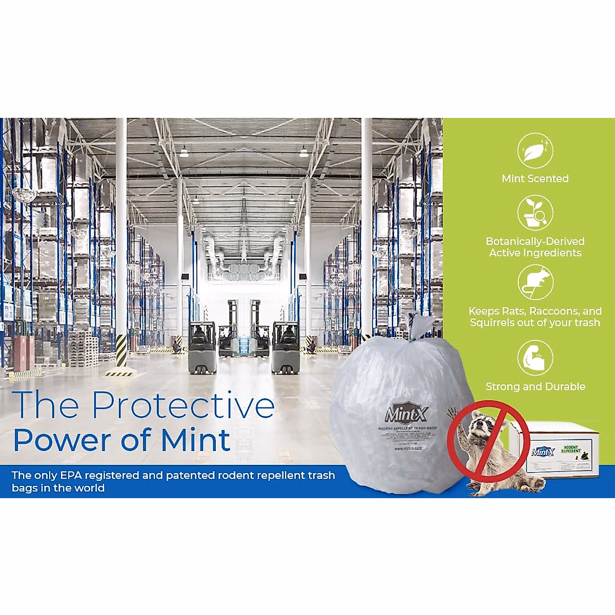 Mint-X Rodent Repellent Trash Bags, 1.3 Mil, Flat Seal, 46" Height x 40" Length, Clear (Pack of 100),MX4046XHC