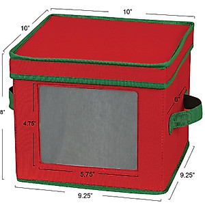 Household Essentials 534RED Holiday China Dinnerware Storage for Salad Plates or Bowls | Removable Lid | Red Canvas with Green Trim