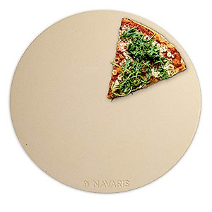 Navaris 14 Inch Round Cordierite Pizza Stone - XXL Baking Stone for BBQ Grill Oven for Homemade Crispy Crust Pizza, Bread, Cheese - Incl. Recipe Book