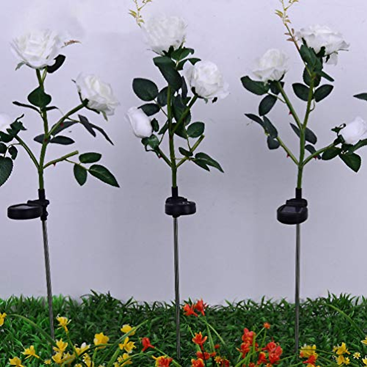 DOITOOL Decoration Lights Outdoor LED Garden Solar Flower Lights Rose Flower Lamp Stake Decorative Landscape Lights Ground Plug Light for Home Garden Lawn Way Party Decor White Outdoor Stakes