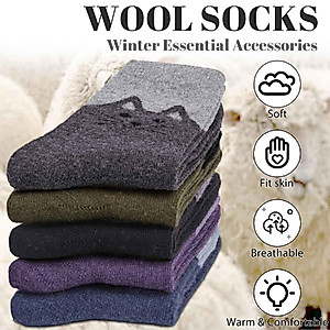 YSense 5 Pairs Womens Wool Socks Thick Knit Warm Winter Socks Cozy Comfy Socks Gifts for Women