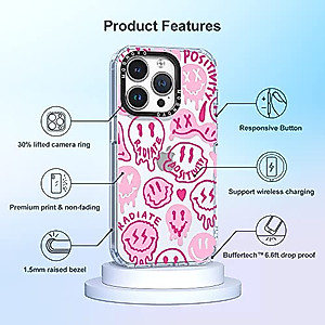 MOSNOVO Compatible with iPhone 14 Pro Case, [Buffertech 6.6 ft Drop Impact] [Anti Peel Off Tech] Clear TPU Bumper Phone Case Cover Pink Smiles Positivity Radiate Face Designed for iPhone 14 Pro 6.1"