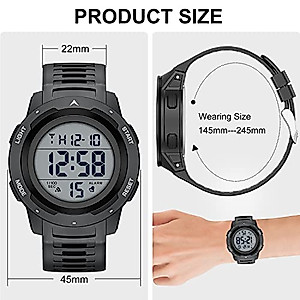 GOLDEN HOUR Mens Waterproof Digital Sport Watches Wide Screen Easy Read Display Military Style with Black Rubber Strap