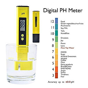 PH Meter for Brewing Water Quality Tester Hydroponics Aquarium RO System Pools, 0-14PH Automatic Temperature Compensation 0.01pH Accuracy, 0-60 Celsius, 3 Packs with Calibration Solution