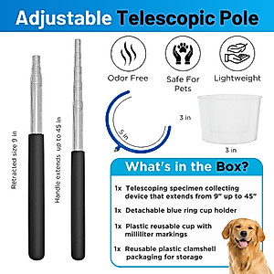 PetTest i-Catch Telescoping Dog Urine Catcher - 45-inch Extendable Dog Pee Stick Collector and Telescopic Pole Handle for Small and Large Breeds - Includes a Reusable Cup with Milliliter Markings
