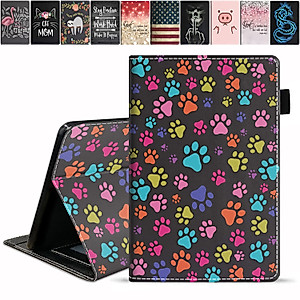 FQTBCEARI Case for All-New Amazon Fire HD 10/Fire HD 10 Plus Tablet (11th Generation, 2021 Release), Slim PU Leather Cover with Card Slot & Pencil Holder, Colorful Dog Paw Print
