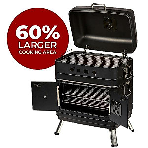 Emeril Lagasse Southern Cooker, Portable Outdoor Charcoal Grill & Meat Smoker Combo, Slow Cook, Oven Bake, for Backyard Patio, Barbecue & Tailgating, Black