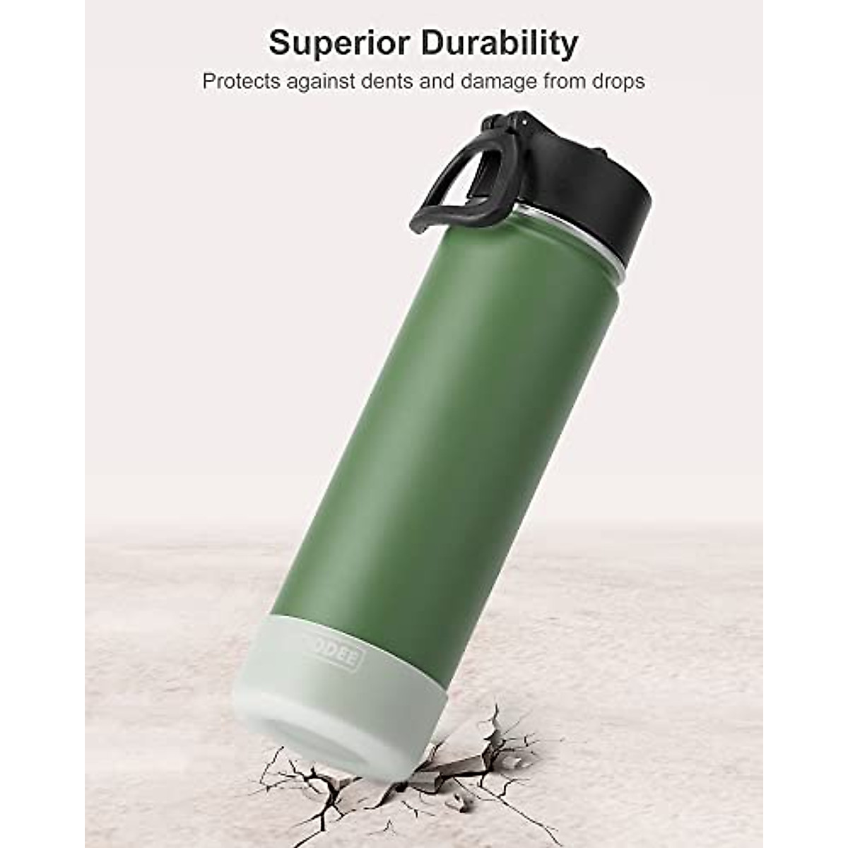 koodee Water Bottle for School 22 oz Stainless Steel Vacuum Insulated Sports Water Bottle for Boys, Reusable Metal Water Bottle with Leak Proof Straw Lid (Grass Green)