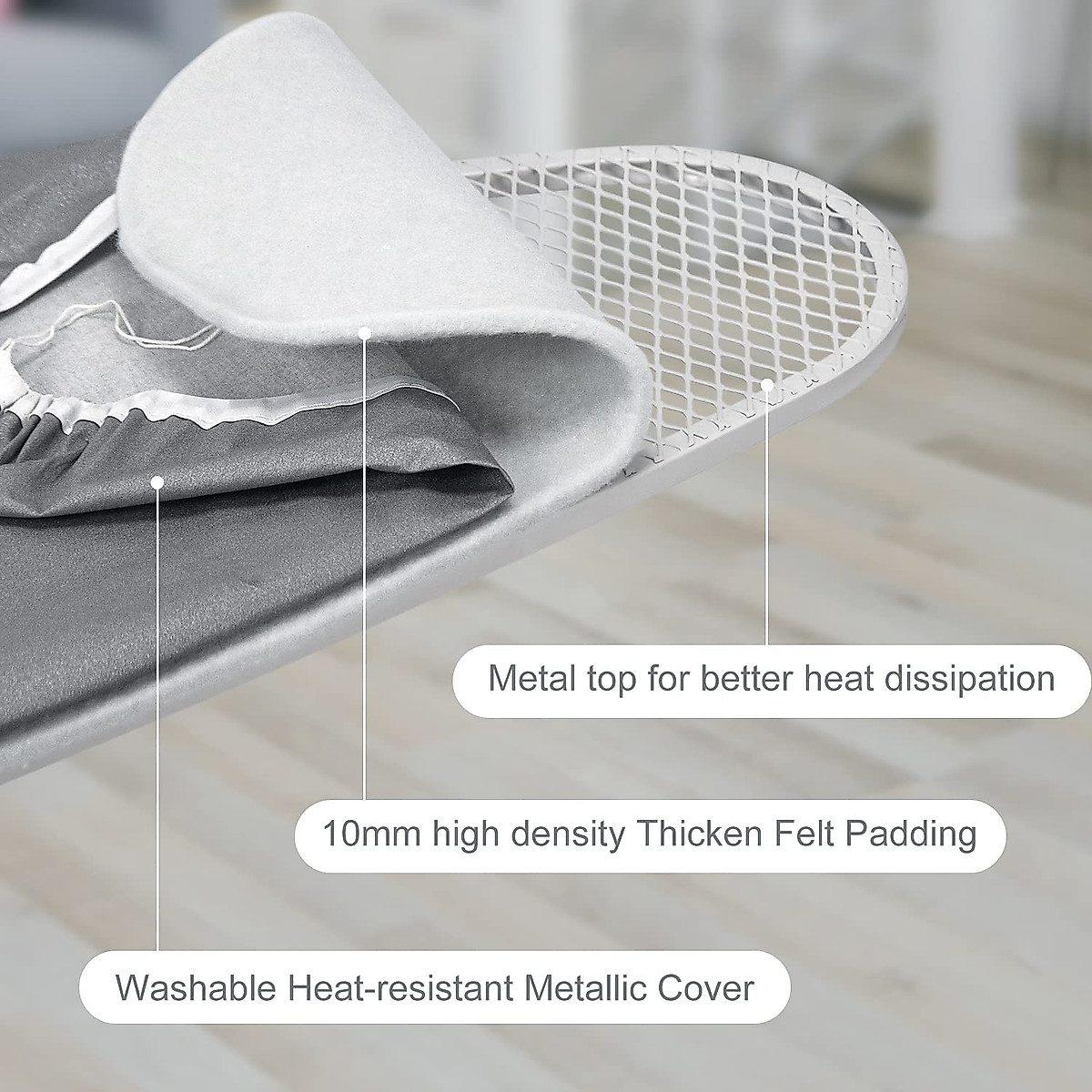 Duwee 17"x49" Ironing Board, Heavy Duty Ironing Boards Full Size with 10 mm Thicken Feltpad and Cover,Adjustable Height and Heavy Duty Legs,Grey