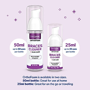EverSmile OrthoFoam Braces Cleaner — Brushable Foam Whitens Teeth, Eliminates Bacteria, Fights Plaque and Bad Breath – Cleans Under Metal, Ceramic, Clear Brackets and Wires – 50ml
