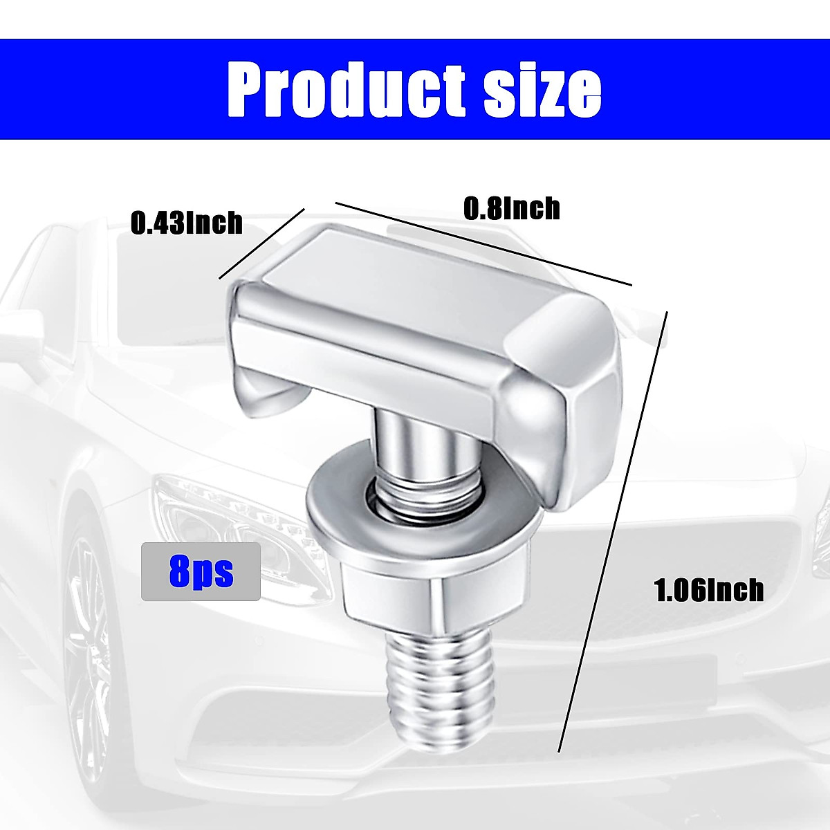 Sodcay 8 PCS Automotive Stainless Steel T-bolt, OEM#19116852 Cable Terminal T, Compatible with Chevy BMW GMC Volkswagen (Silver)