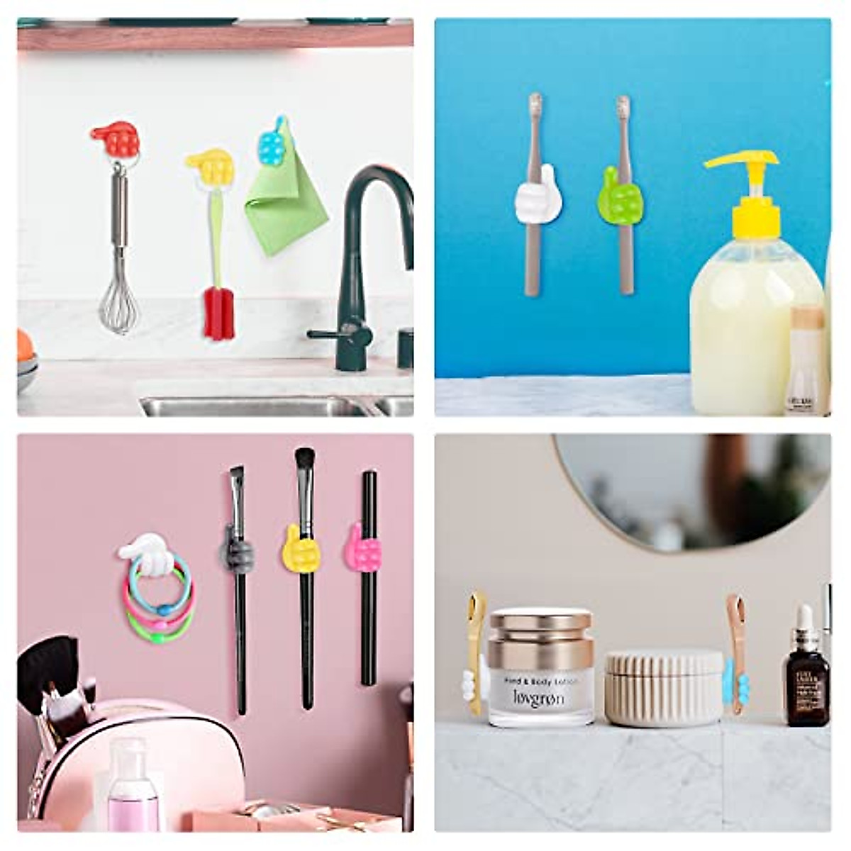 Smarthome 10pcs Silicone Wall Thumb Hooks, Self Adhesive Thumb Hook Cord Cable Holder, Creative Thumb Wall Key Toothbrush Earphone Hooks, Cable Clip Cord Holder (10)