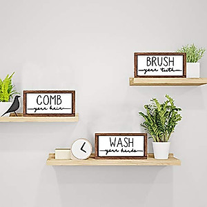 LIBWYS Bathroom Sign & Plaque (Set of 3) Wash Your Hands Brush Your Teeth Comb Your Hair Decorative Rustic Wood Farmhouse Bathroom Wall Decor (White)