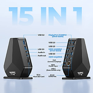 DisplayLink Docking Station 3 Monitors with 65W Power Supply, 4URPC Triple 4K Display Docking Station for MacBook Pro/Air, Dell HP Lenovo Surface Acer, with 2 HDMI, DP, 6 USB, Gigabit Ethernet, SD/TF