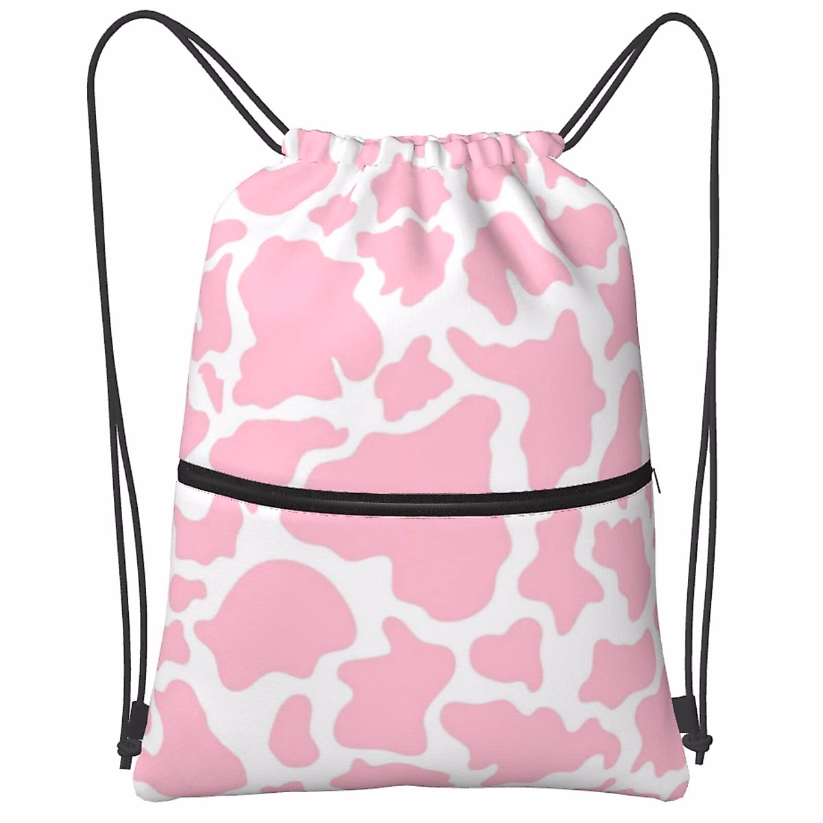Famame Pink Cow Print Drawstring Backpack String Bag Sackpack For Gym Shopping Beach Sport Yoga